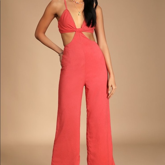 Lulus | Pants & Jumpsuits | Lulus Blissful Season Coral Tieback Cutout ...
